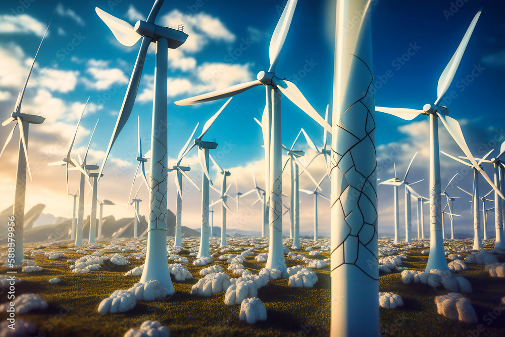 Majestic wind turbines capturing wind energy, transforming it into eco ...