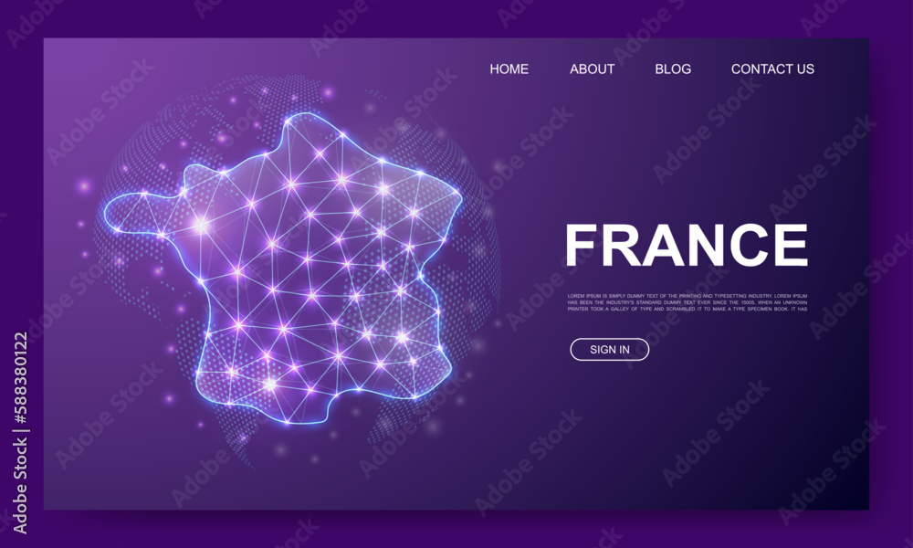 France 3d low poly website template. France map design illustration ...