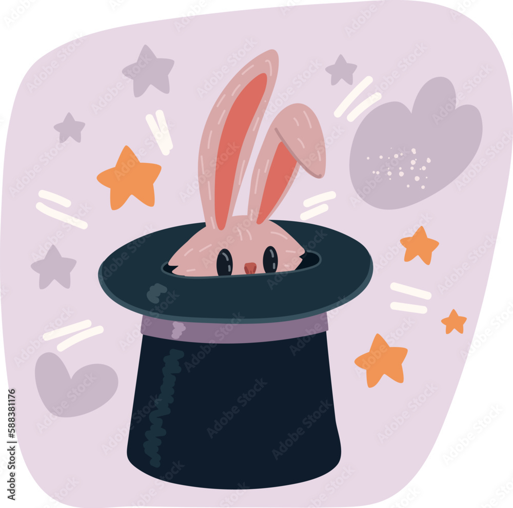 Cartoon vector illustration of rabbit ears appear from the magic hat ...