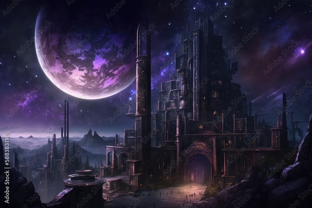 Cosmic city of the future with a magical castle created with Generative ...
