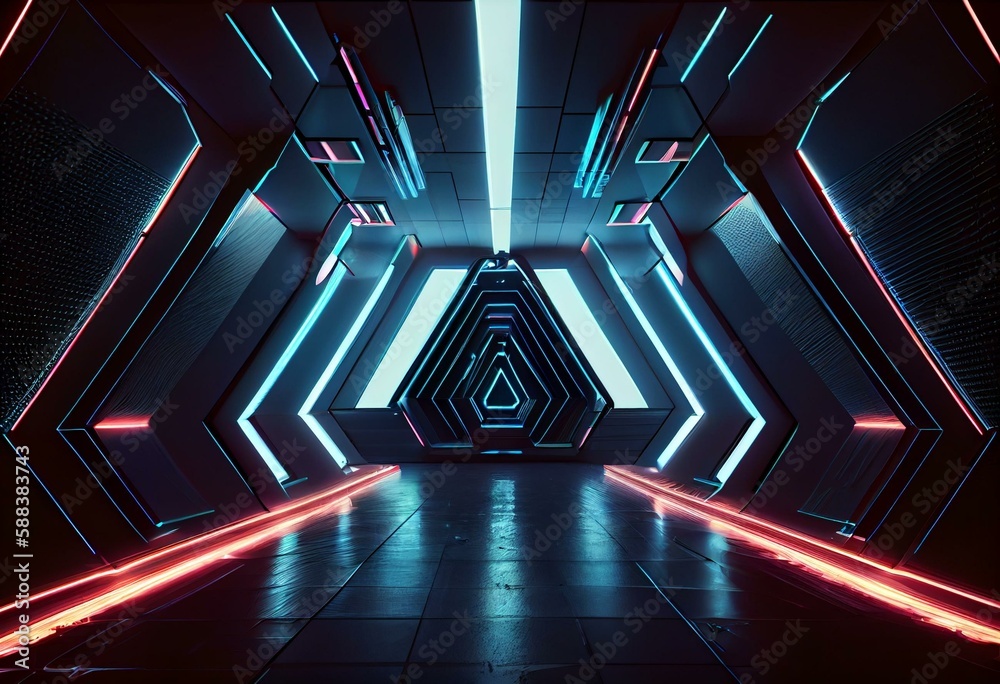 Futuristic Hdri interior with blue pink neon lights. 360 degree ...