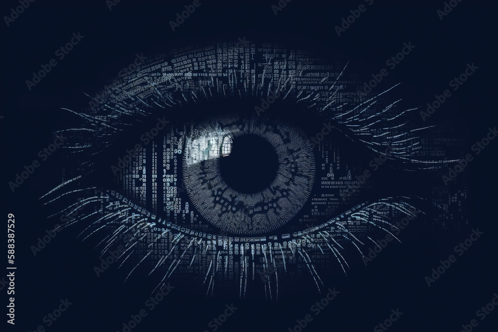 ASCII Art style Illustration of eye over blue background. Generative AI ...