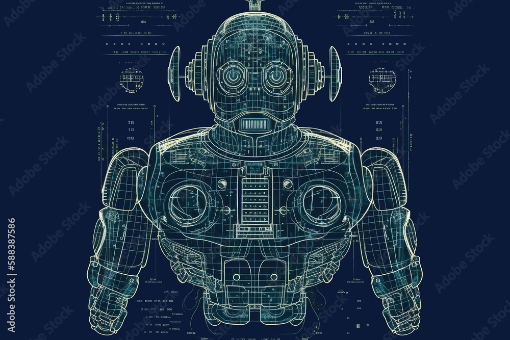 ASCII Art style Illustration of robot over blue background. Generative ...