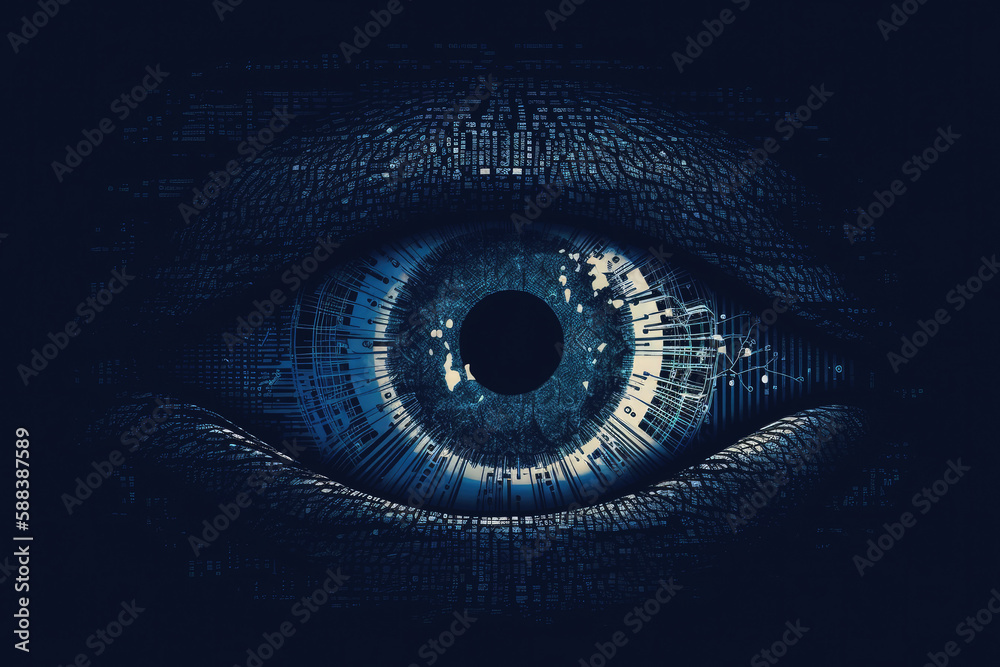 ASCII Art style Illustration of eye over blue background. Generative AI ...