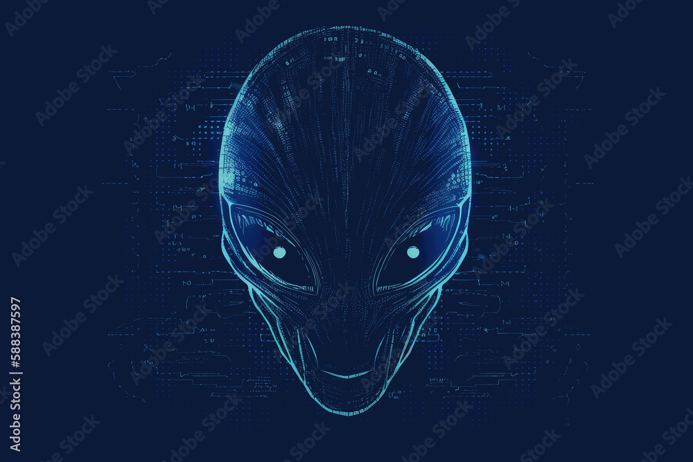 ASCII Art style Illustration of alien over blue background. Generative ...