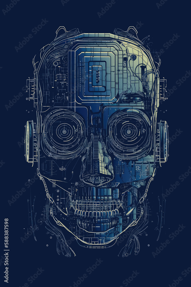 ASCII Art style Illustration of robot over blue background. Generative ...