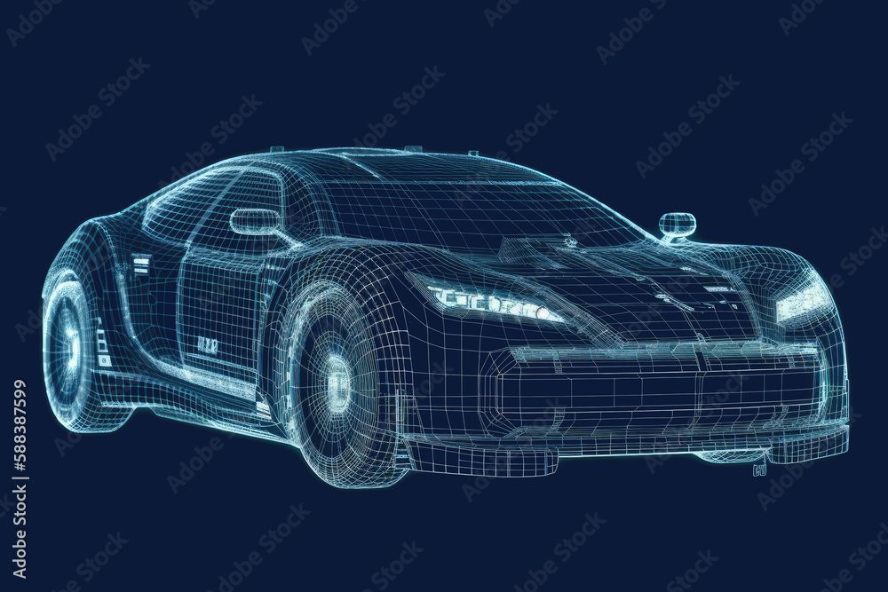 ASCII Art style Illustration of sports car over blue background ...