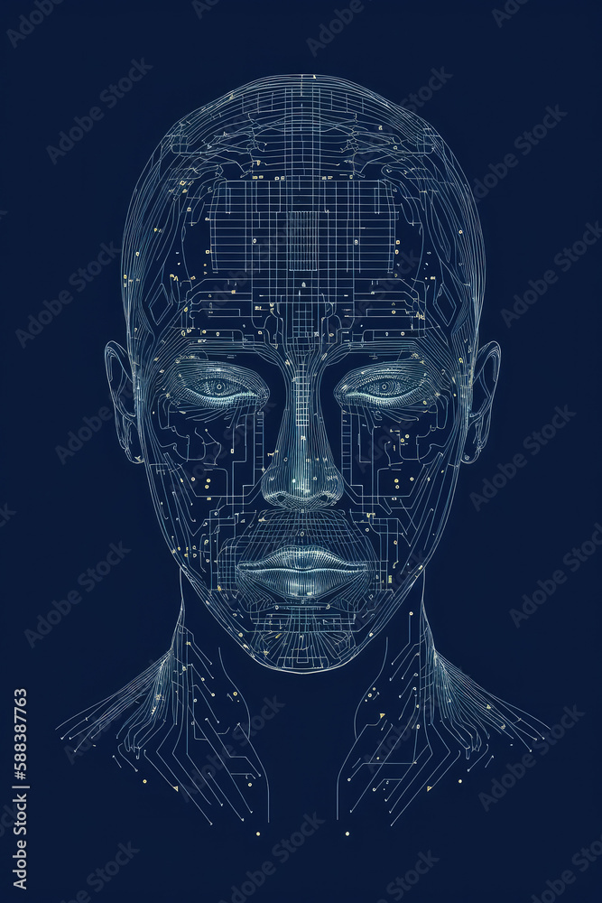 ASCII Art style Illustration of person over blue background. Generative ...