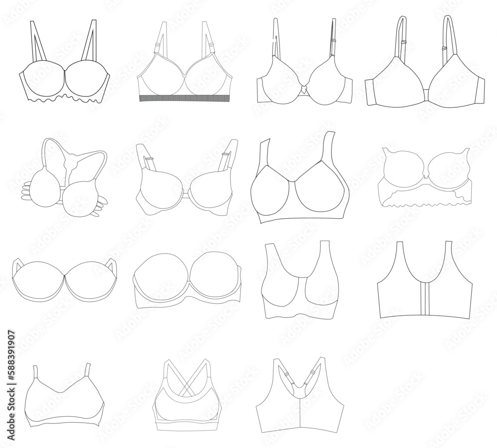 Bra Of Underwear Vector Outline Set Icon Womans Lingerie Set Technical Vector Drawing Vector