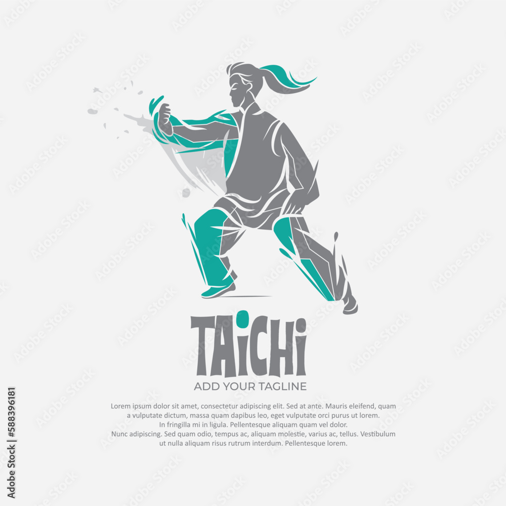 Silhouette of person with tai chi gesture position vector drawing ...