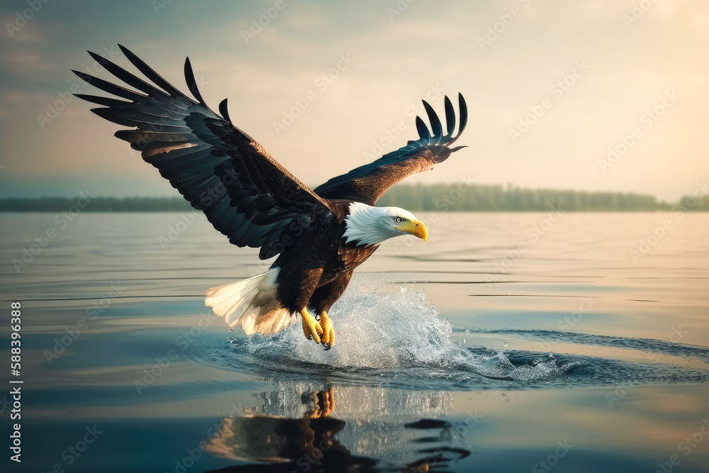 Eagle Flying Over Water