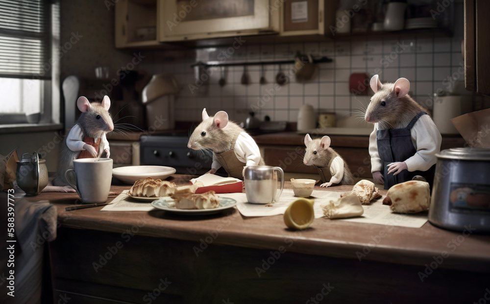 An imagined scene of a very cute rat family preparing for dinner in the ...