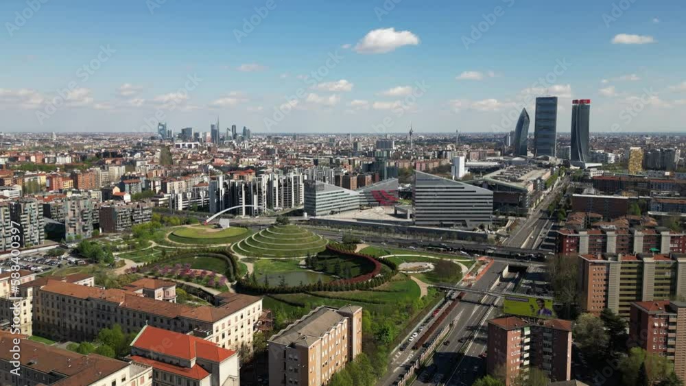 Italy , Milan 2023 - drone aerial view from Montagnetta di San Siro of ...