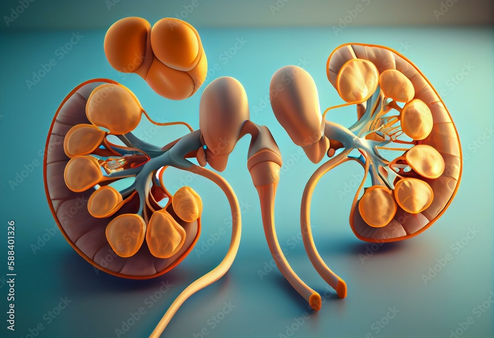 3d rendered medical illustration of the kidneys and ureter. Generative ...