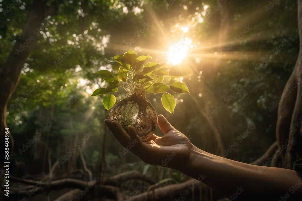 Nature protection and planet Earth protection concept. Man hands ...