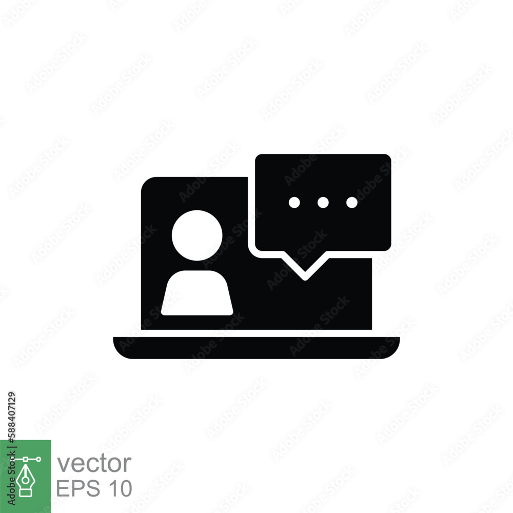 Virtual learning icon. Video training, digital meeting on laptop, live ...