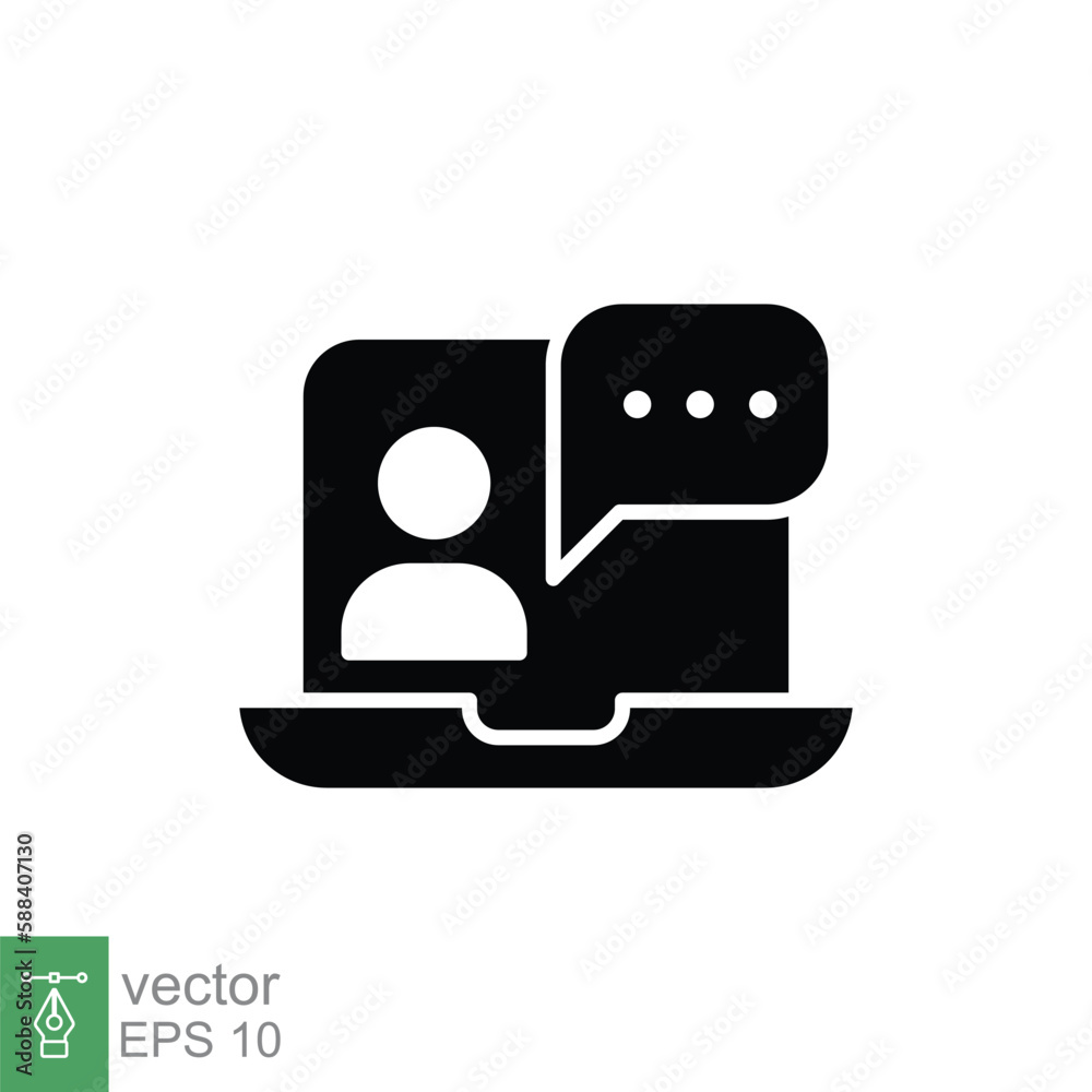 Virtual learning icon. Video training, digital meeting on laptop, live ...