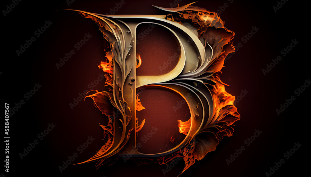Capital letter B ateampunk alphabet in gold and black colour created ...