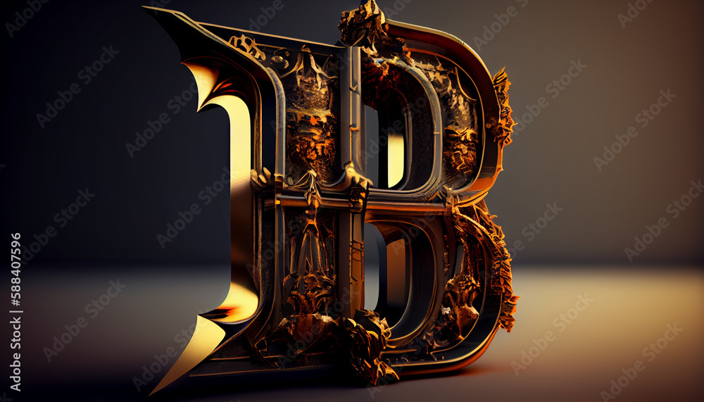 Capital letter B ateampunk alphabet in gold and black colour created ...