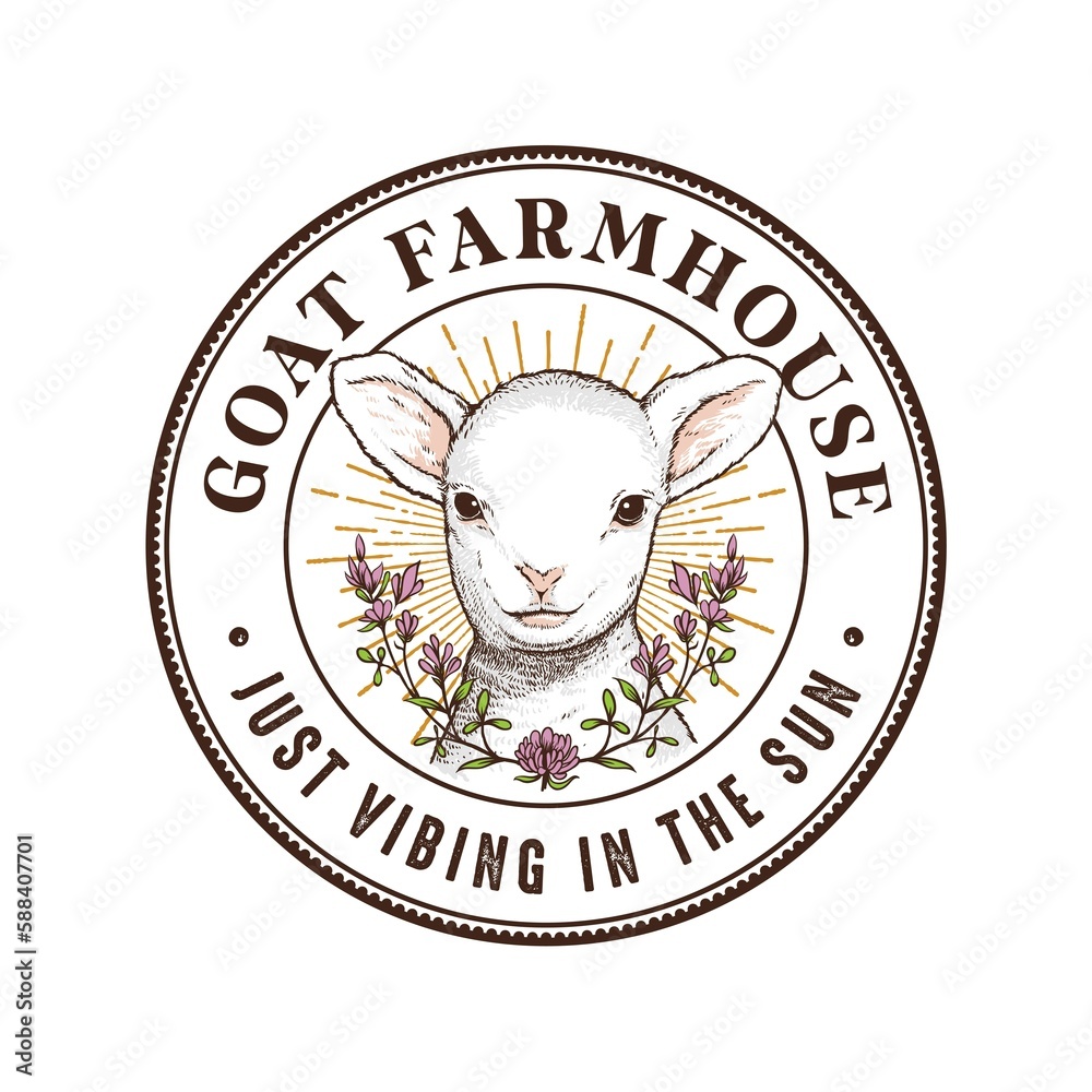Goat Lamb Farm Logo Template with Hand Drawn Illustration and Vector ...