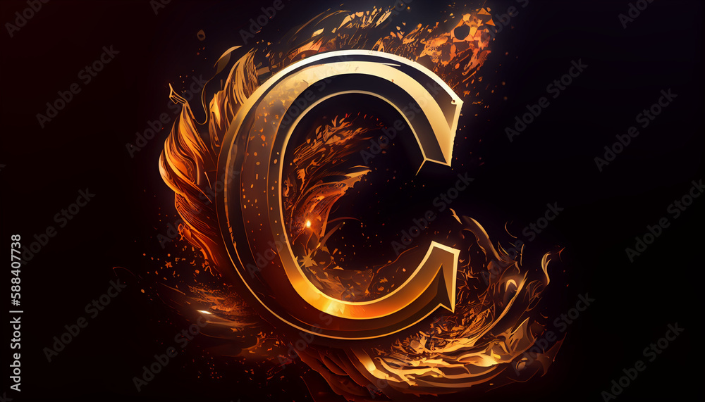 Capital letter C ateampunk alphabet in gold and black colour created ...