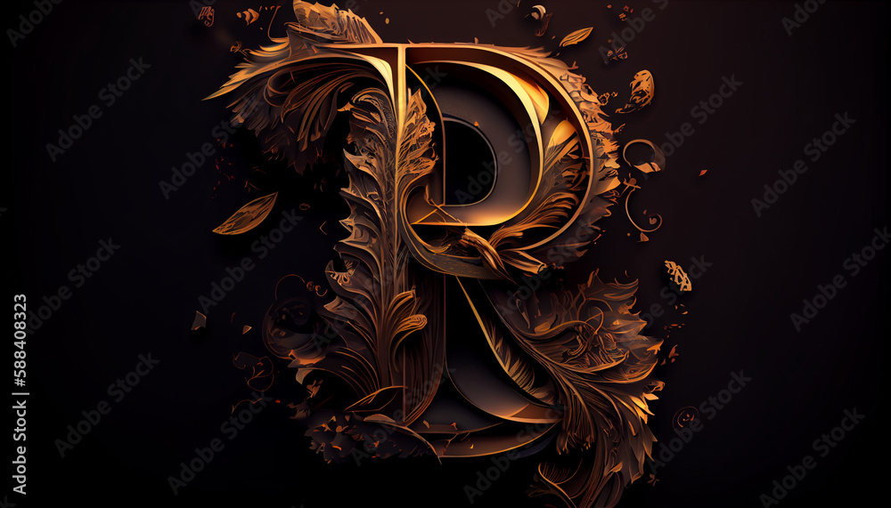 Capital letter R ateampunk alphabet in gold and black colour created ...