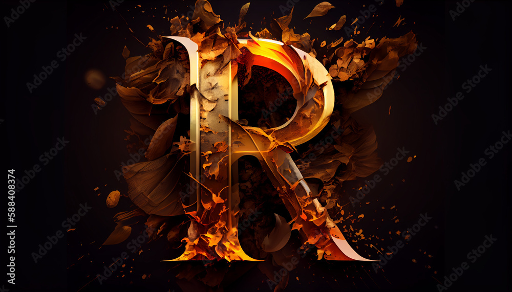 Capital letter R ateampunk alphabet in gold and black colour created ...