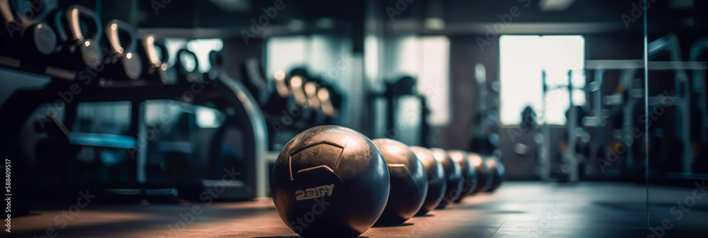 Gym tools background, banner with copy space, generative ai Stock ...
