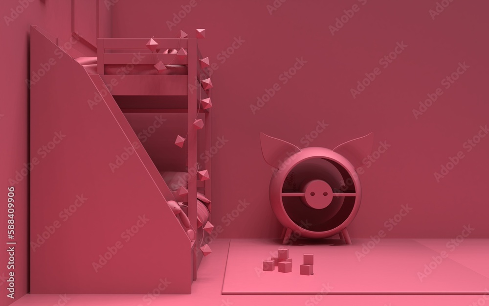 Kids leaving room apartment monochrome pink colour concept style ...