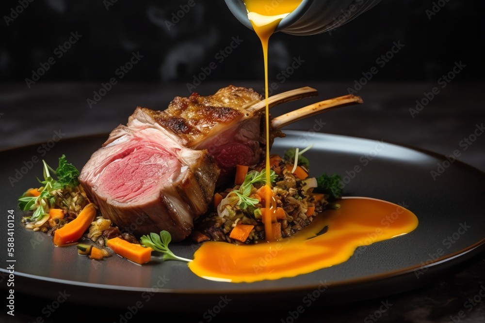 Modern French cuisine, Roasted Lamb neck & rack served with carrot ...