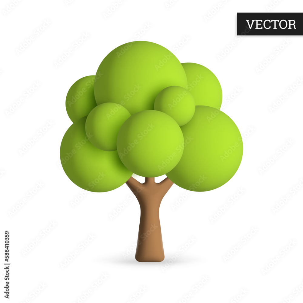 Tree 3d icon on white background. Green tree in cartoon style. Design ...