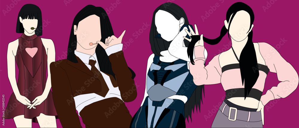 kpop idol star background image illustration. Korean idol star line art ...