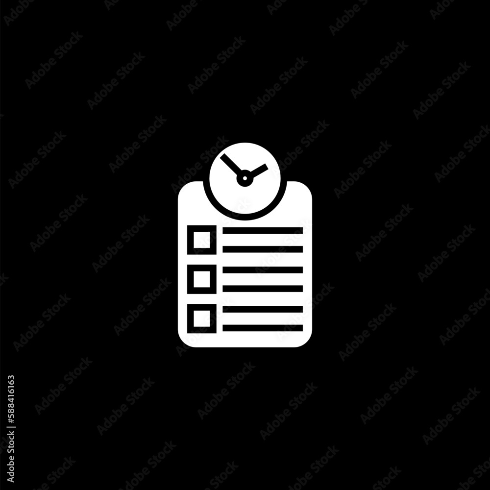 Timesheet, tracking time icon on black background Stock Vector | Adobe ...
