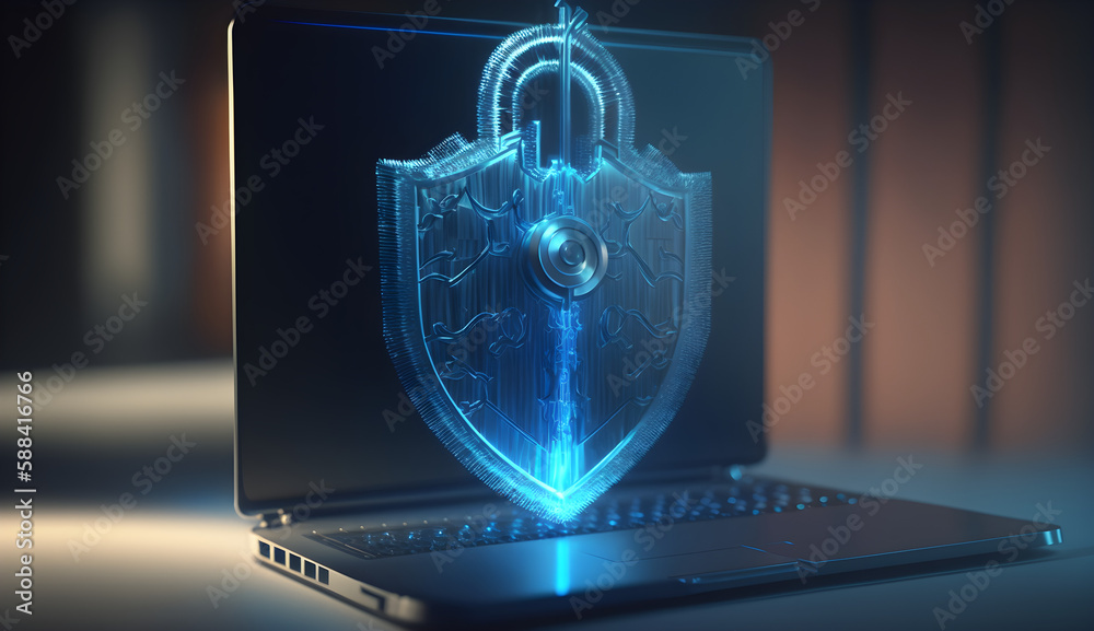 Blue laptop, Shield, Lock, Cybersecurity, Online Security, Computer ...