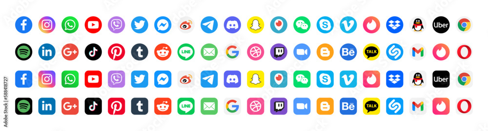 Set of Social media icon:Facebook,Instagram, Snapchat, Twitter, Youtube ...
