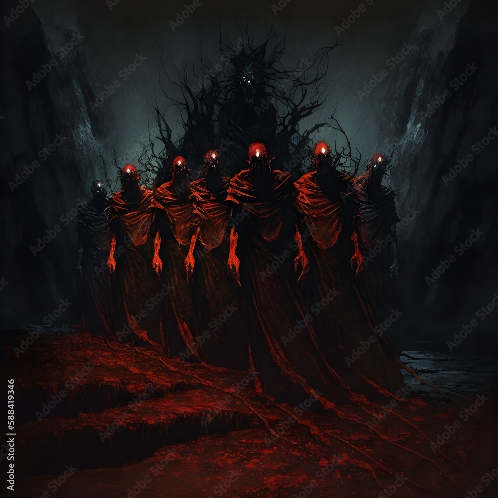 seven red crimson ghouls crawling around elden ring black dark wide ...