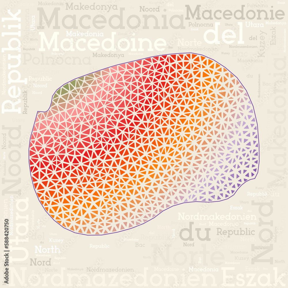 MACEDONIA map design. Country names in different languages and map ...