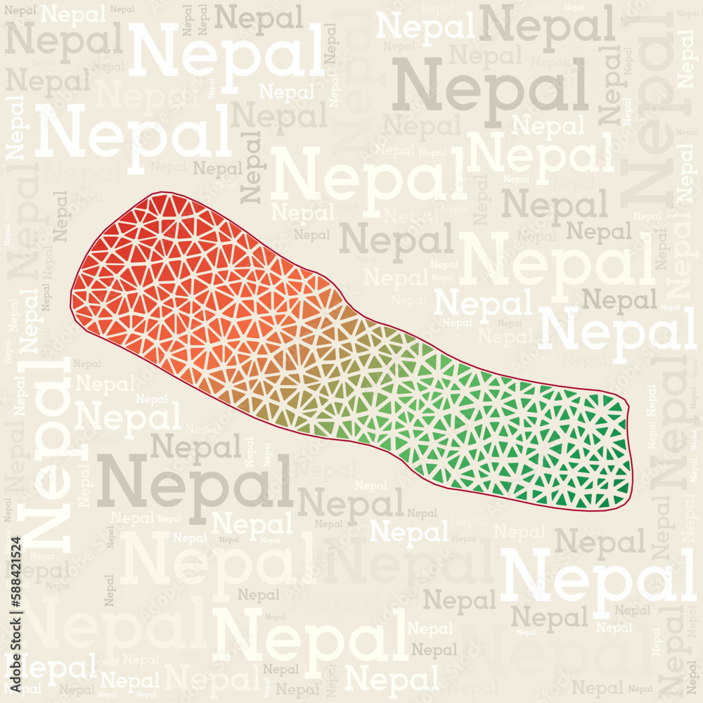 NEPAL map design. Country names in different languages and map shape ...