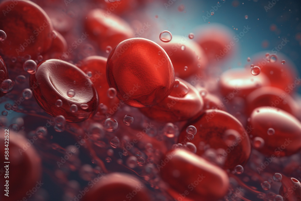 Health care and medicine concept. Floating human blood cells ...