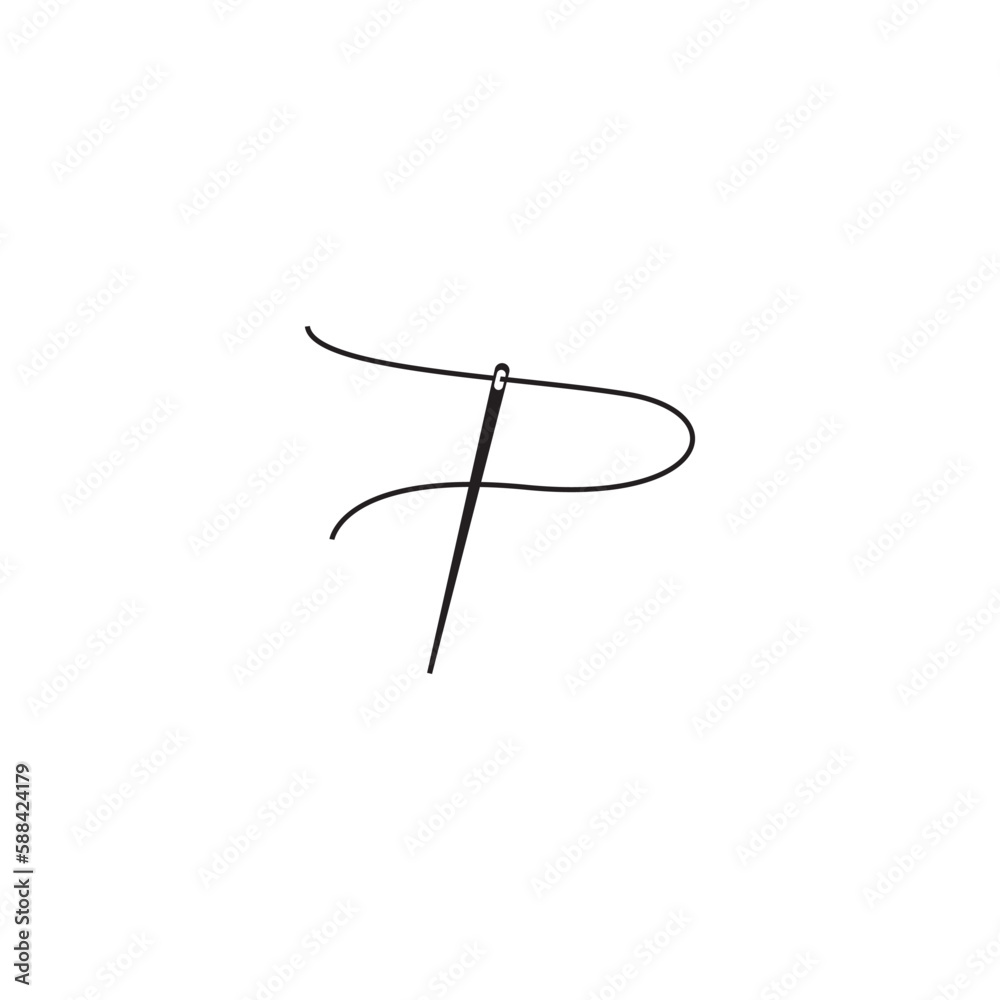 letter P sewing needle logo design art vector line illustration Stock ...
