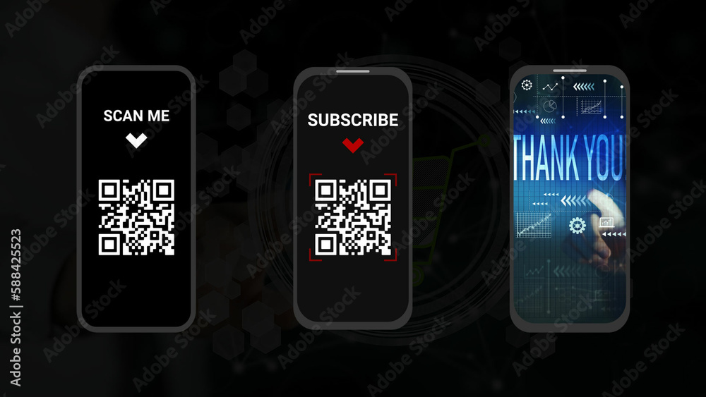 Modern Qr Code Displaying on Phone Graphics Stock Template | Adobe Stock