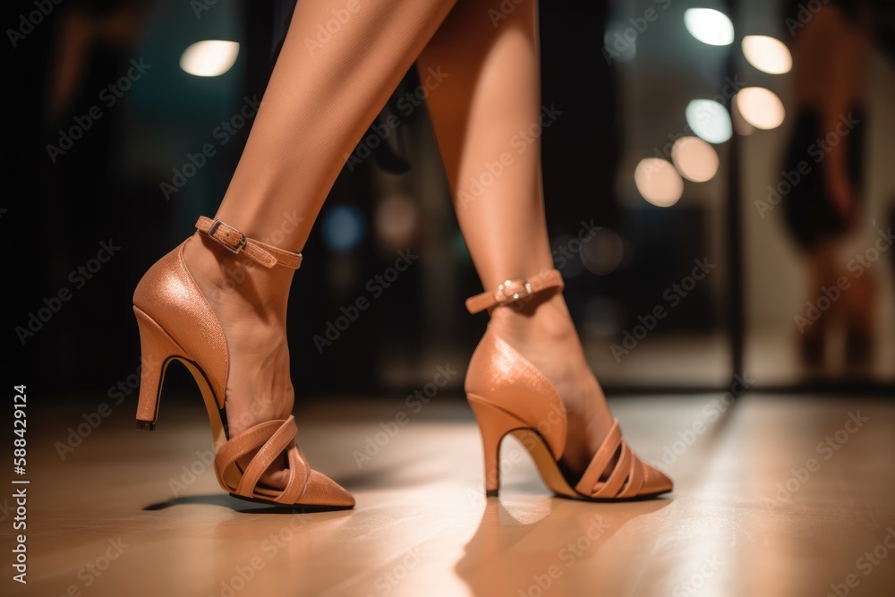 Dancing woman's legs in high-heeled sandals. AI Generated. Stock ...