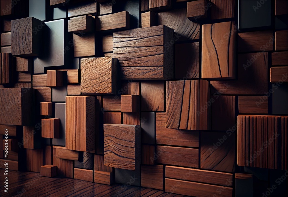 Rectangular, 3D Wall background with tiles. Wood, tile Wallpaper with ...