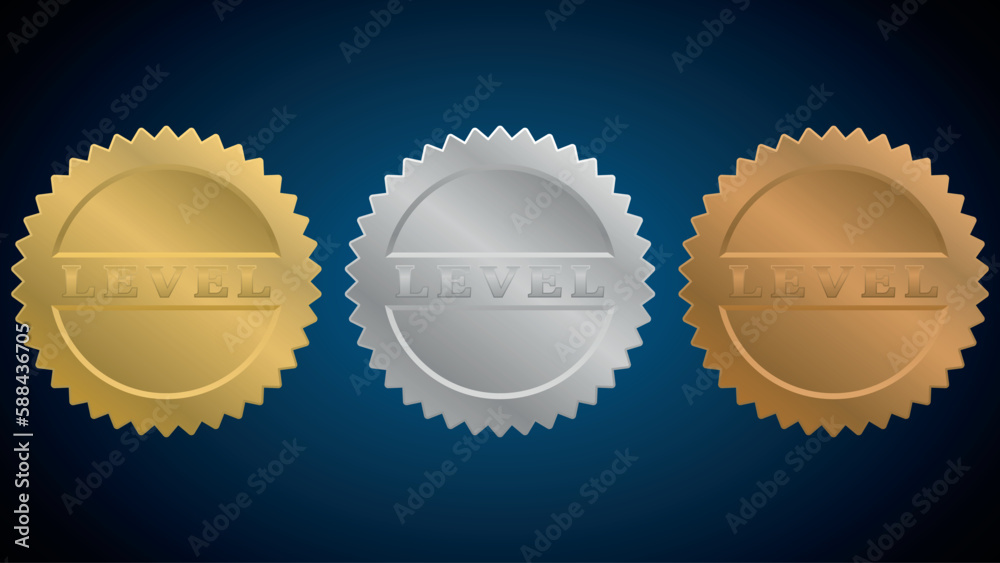 Set of gold silver bronze level medals. Medals achieved of rank. Stock ...