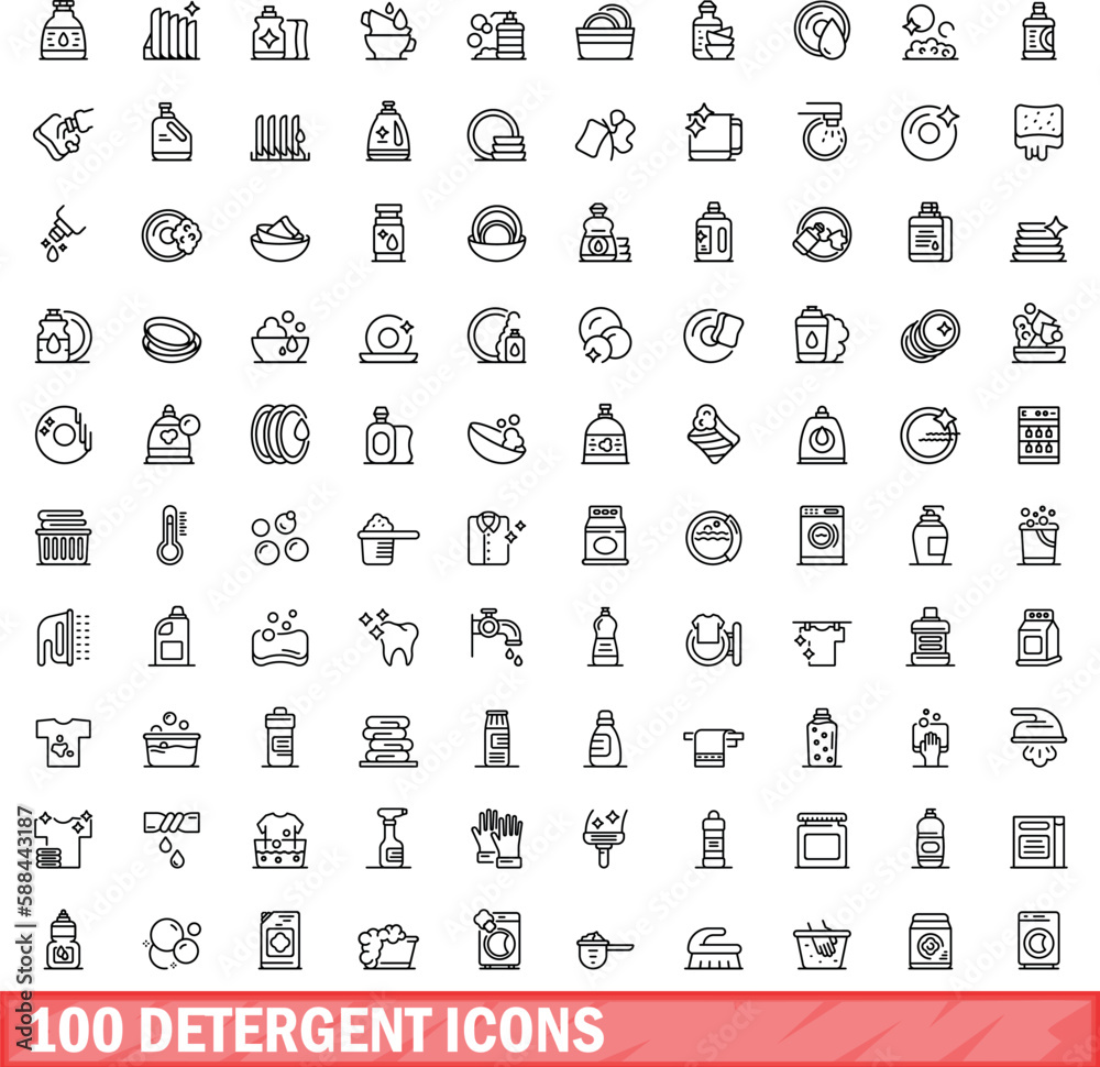 100 detergent icons set. Outline illustration of 100 detergent icons ...