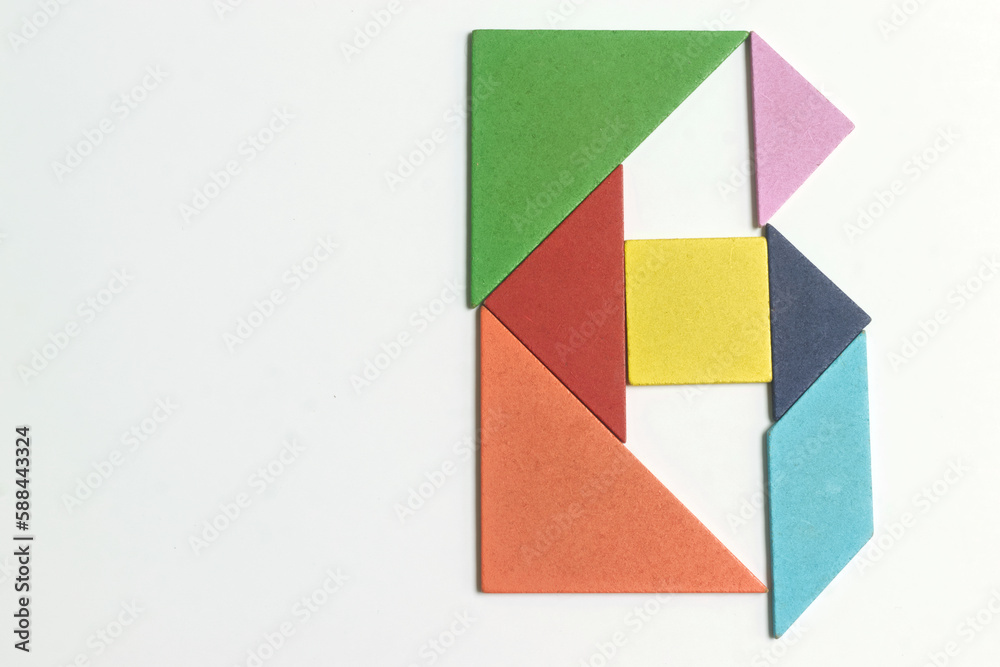 Color tangram puzzle in english alphabet B shape on white background ...