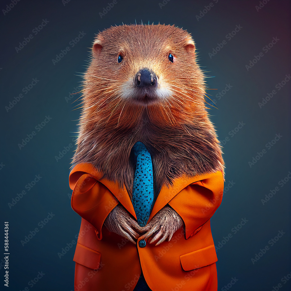 Realistic lifelike mini Baby beaver in striking colourful boho outfit ...