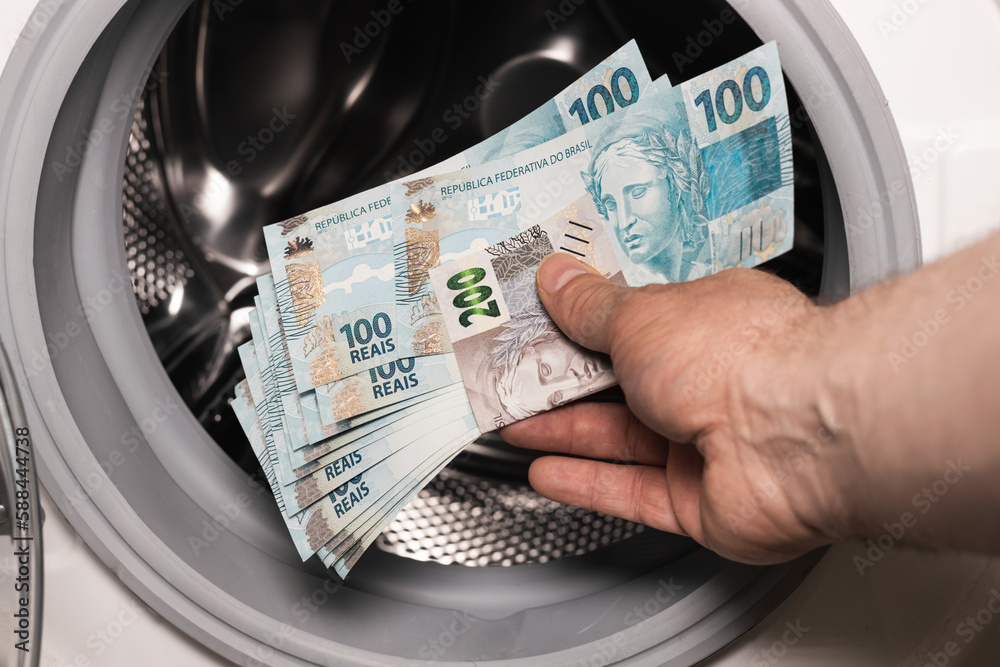 Brazilian money in the washing machine, Concept, Money laundering ...