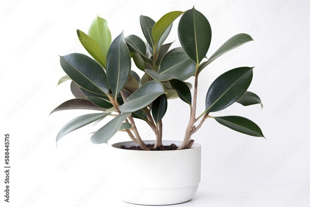 Rubber Tree Ficus Elastica In A White Pot On A White Background ...