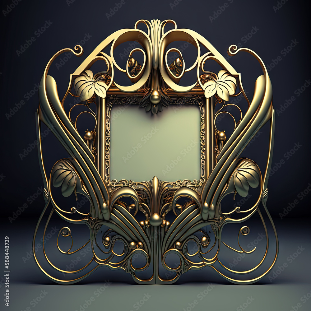 Golden ornamental art deco frame on black bakcground. Retro golden art ...